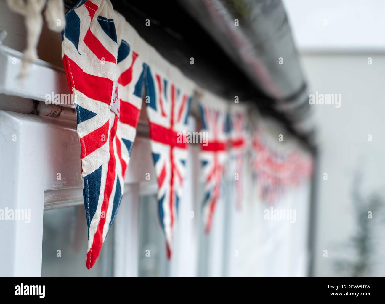 Decorative bunting on a residential building in Amersham ...