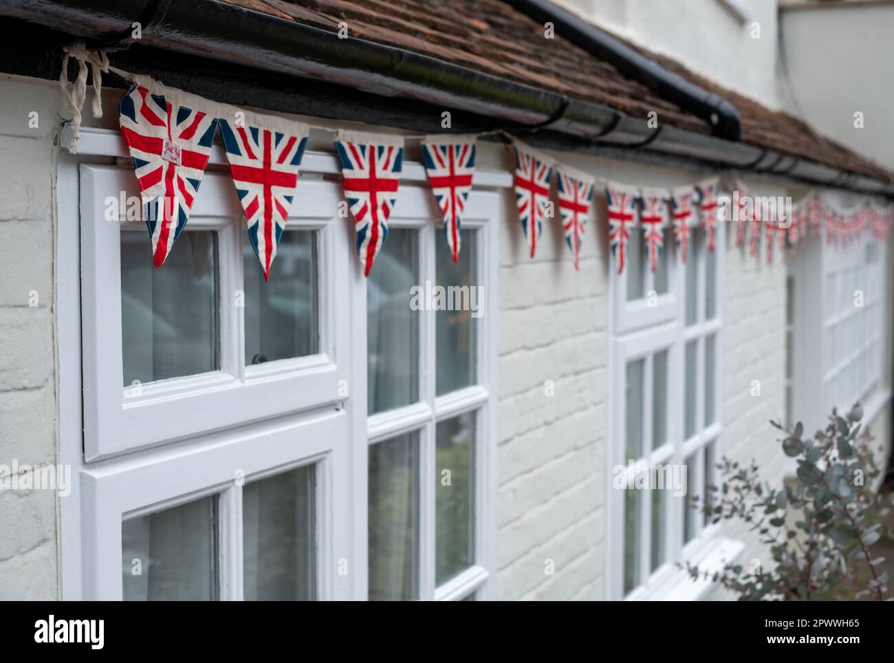 Decorative bunting on a residential building in Amersham ...
