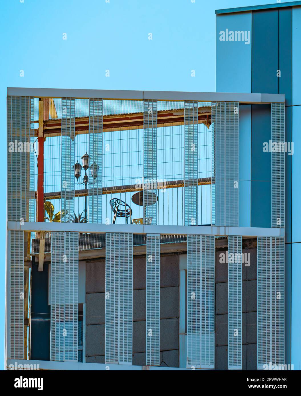 Detail of the facade and structure of a modern, avant-garde and ...