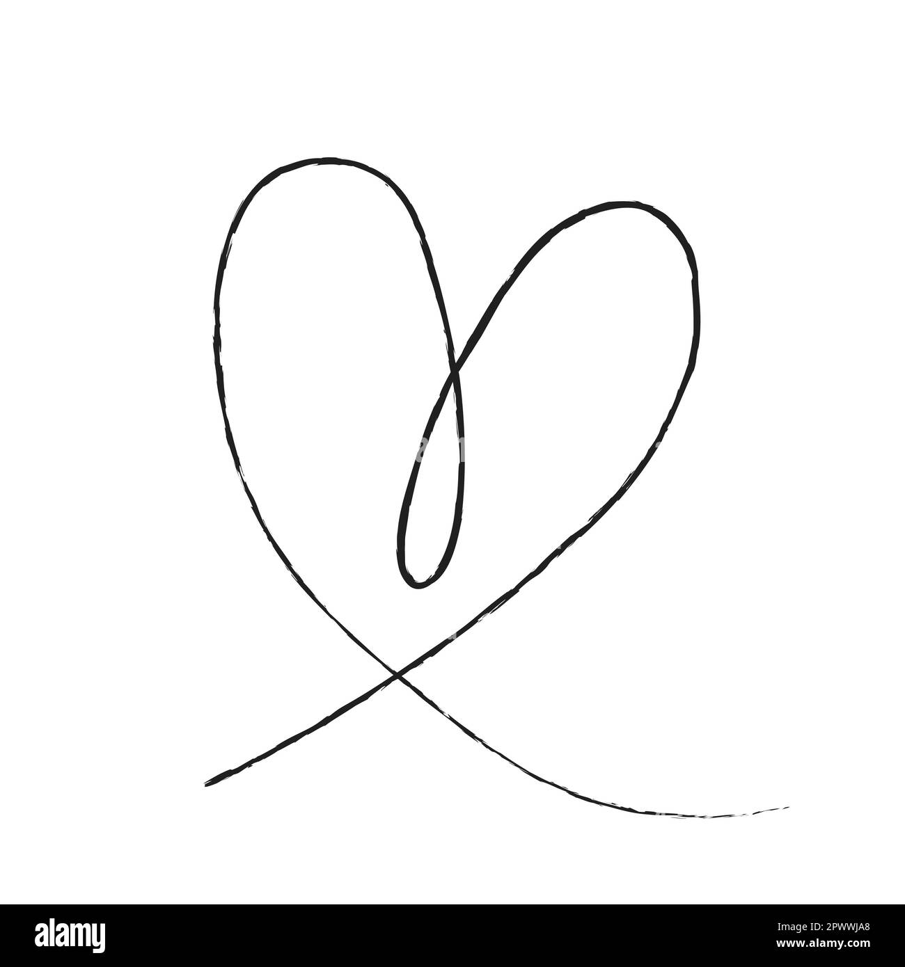 Hand sketch drawing black line heart, Love doodle isolated on white ...