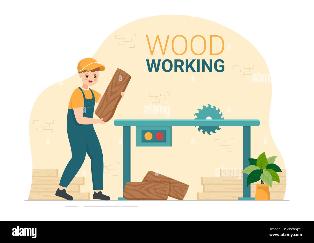 Woodworking with Wood Cutting by Modern Craftsman and Worker using ...