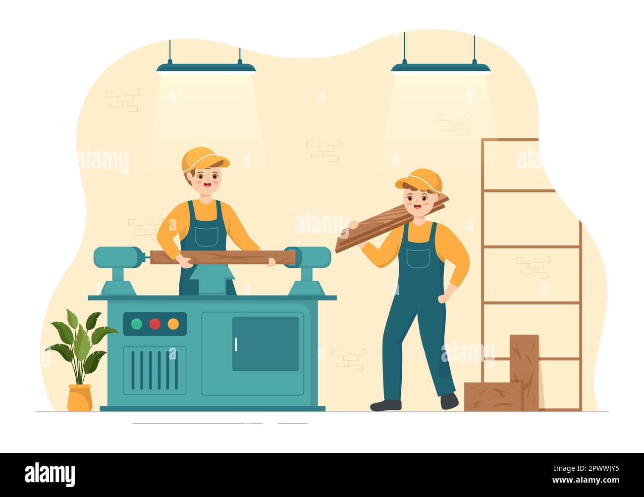 Woodworking with Wood Cutting by Modern Craftsman and Worker using ...