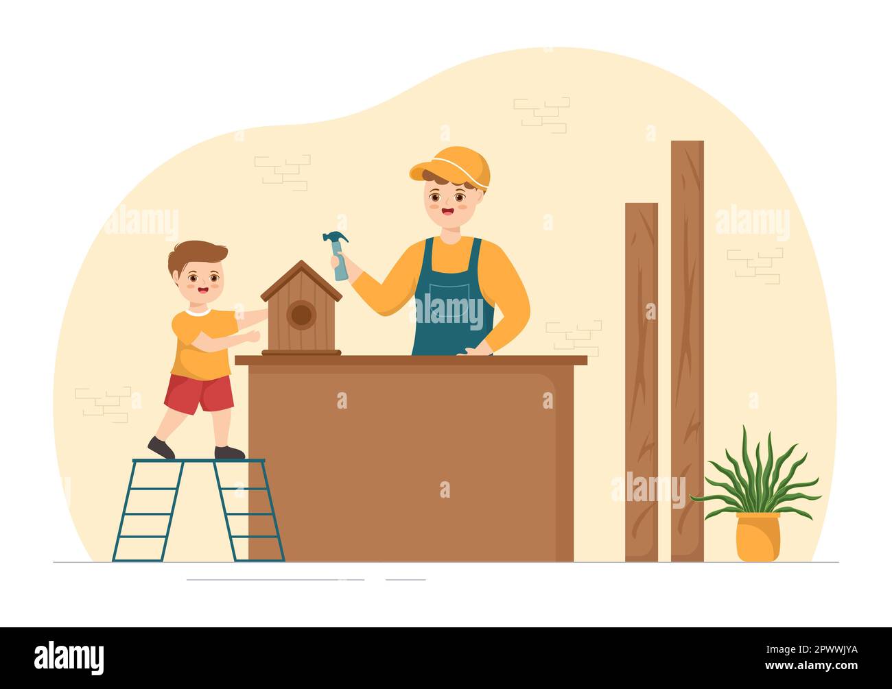 Woodworking with Wood Cutting by Modern Kids Craftsman and Worker using ...