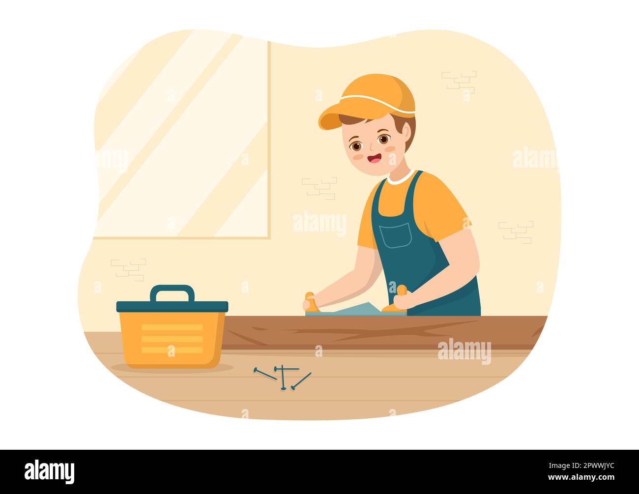 Woodworking with Wood Cutting by Modern Craftsman and Worker using ...