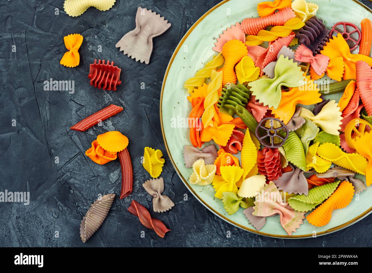Colorful Italian pasta. Various colors of pasta Stock Photo - Alamy