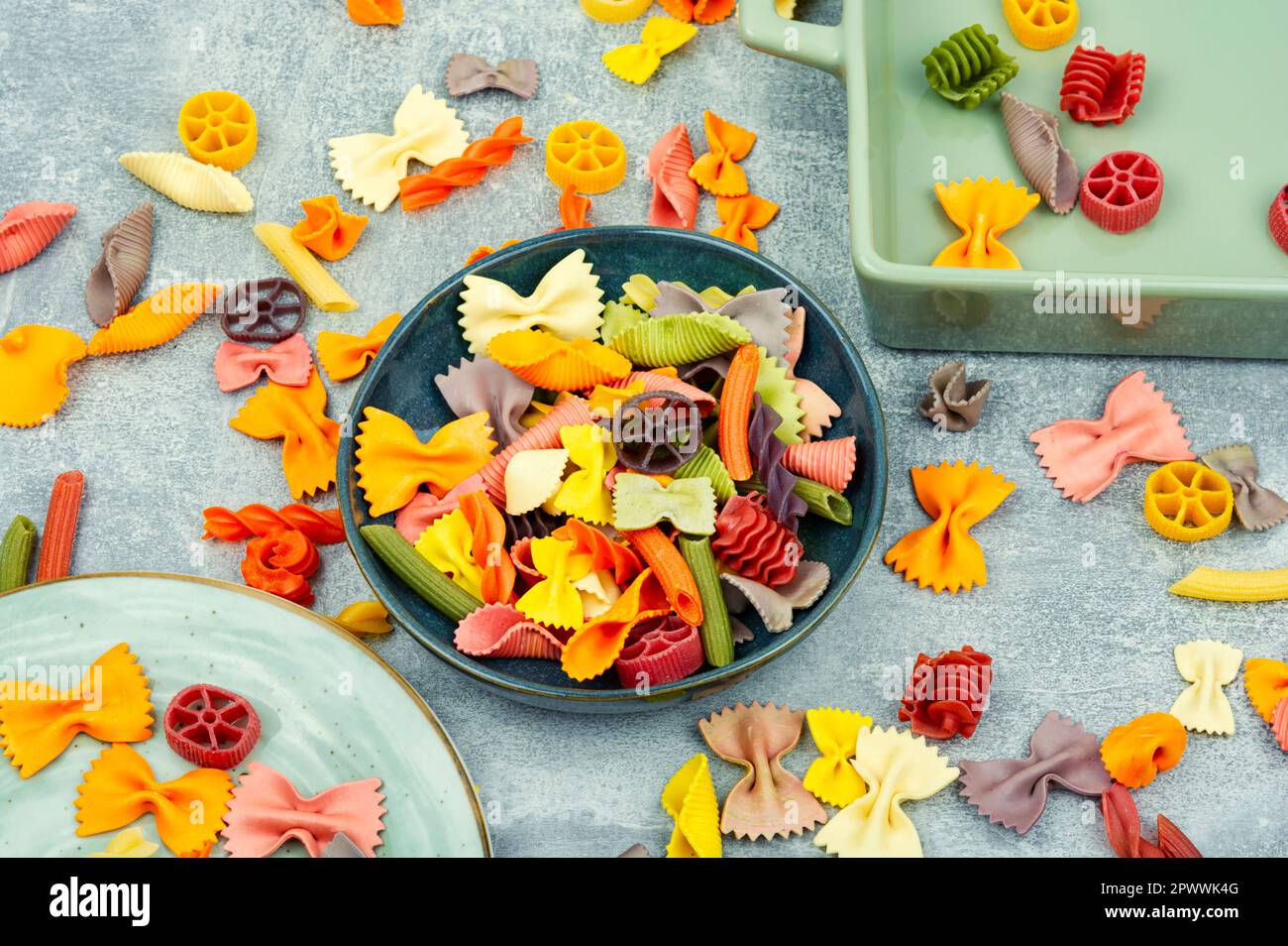 Colorful Italian pasta. Various colors of pasta Stock Photo - Alamy