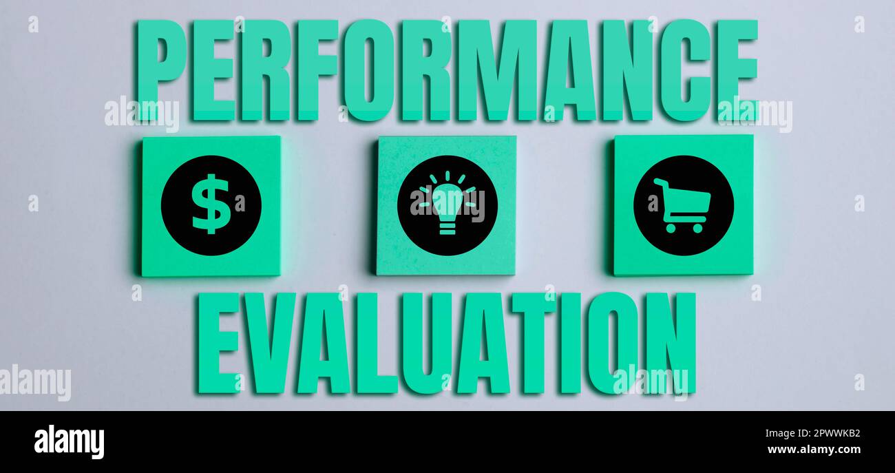 Text showing inspiration Performance Evaluation, Business idea the development and action ...