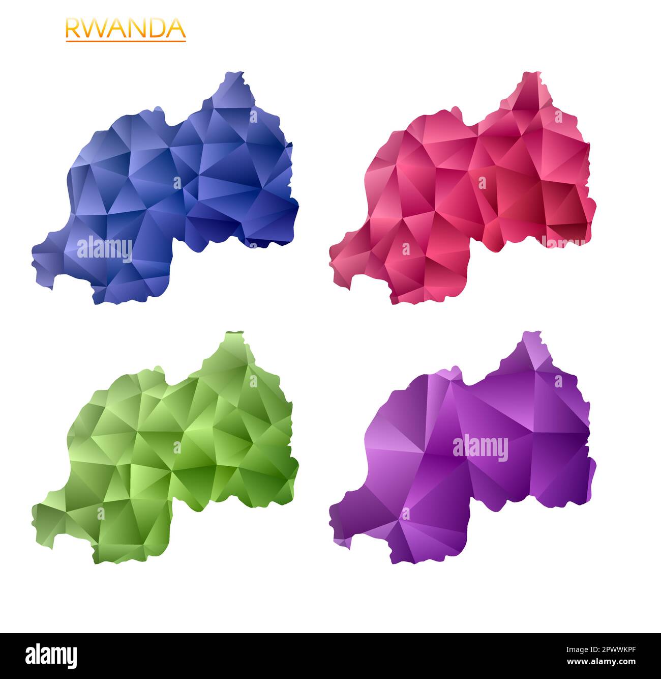 Set of vector polygonal maps of Rwanda. Bright gradient map of country in low poly style Stock ...