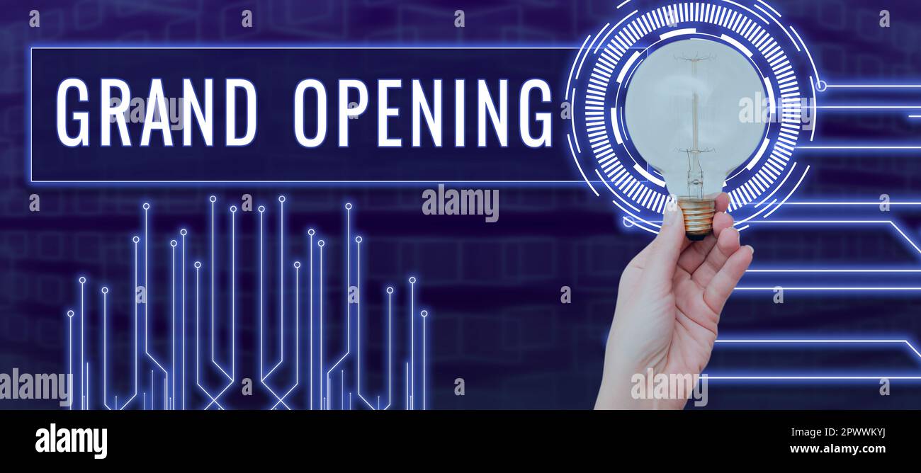 Text caption presenting Grand Opening, Concept meaning Ribbon Cutting ...