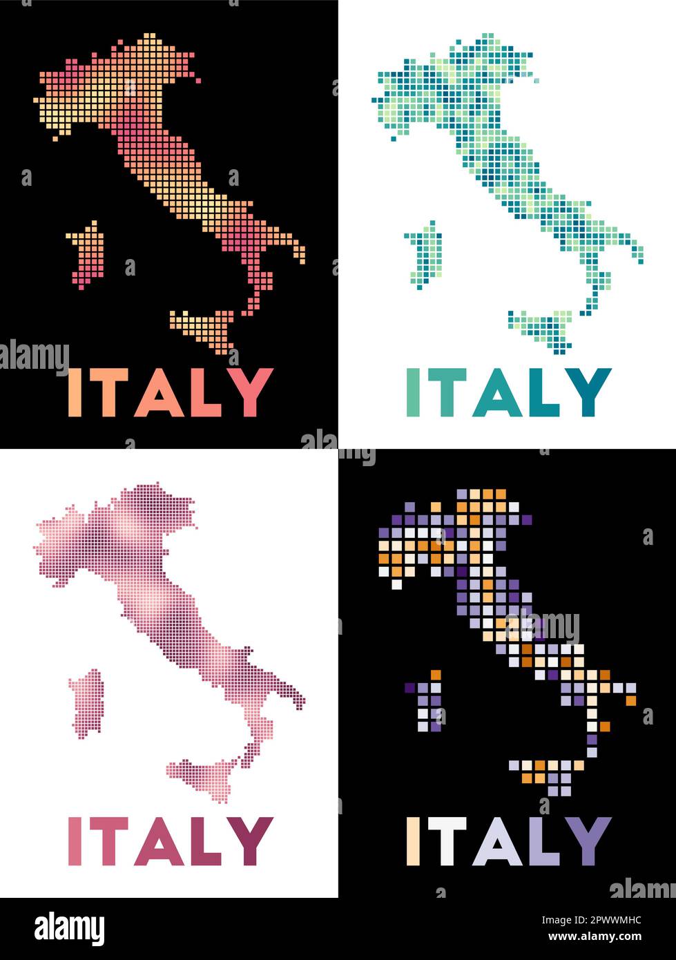 Italy map. Collection of maps of Italy in dotted style. Borders of the ...