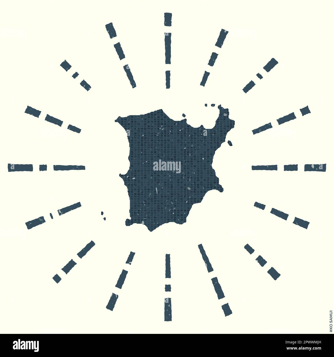 Ko Samui Logo. Grunge sunburst poster with map of the island. Shape of ...