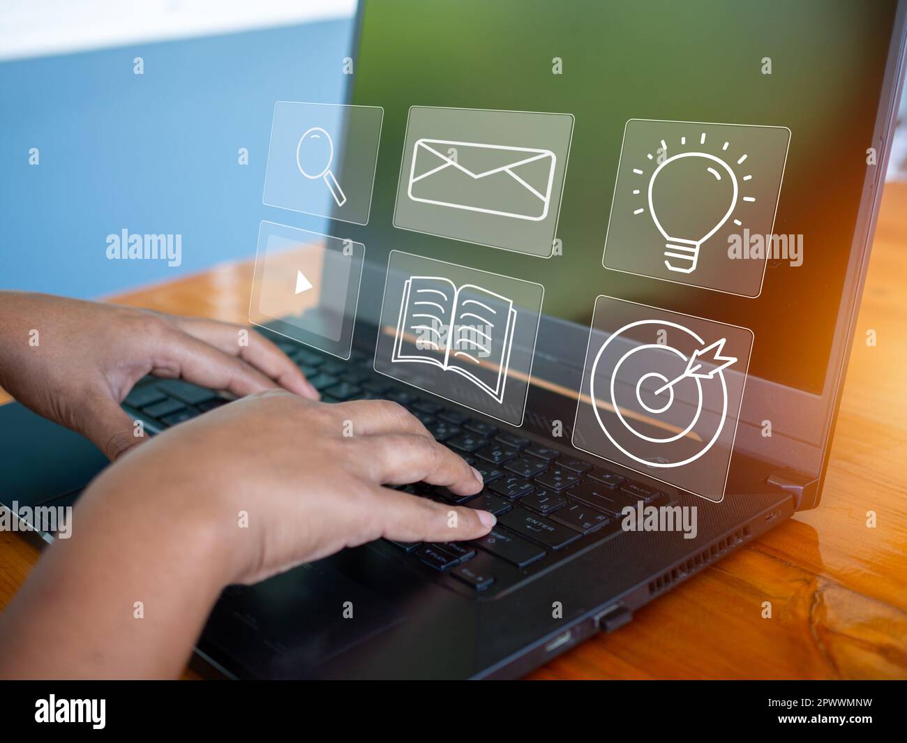 Human hand working on computer. business concept and communication ...