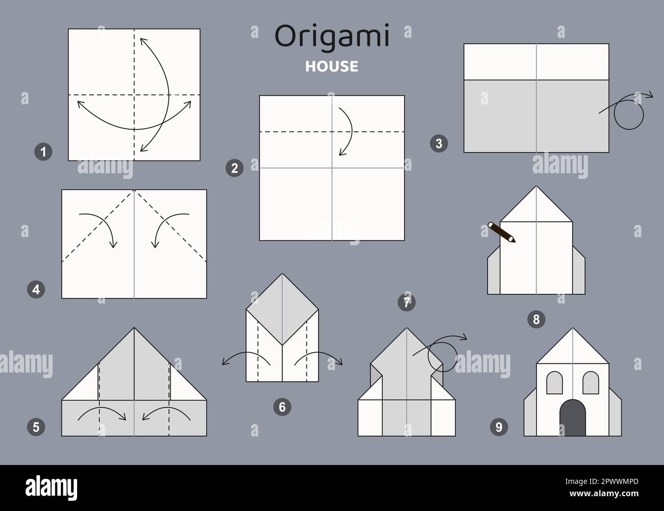 Origami tutorial. Origami scheme for kids House Stock Vector Image ...