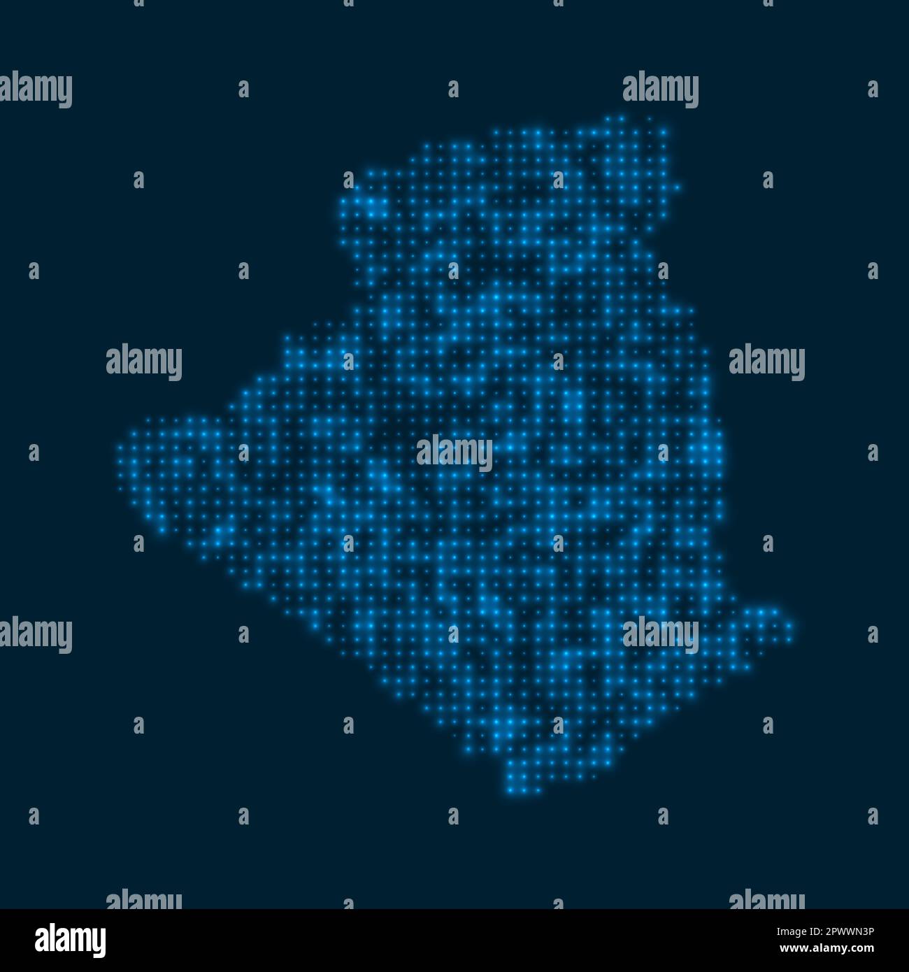 Algeria dotted glowing map. Shape of the country with blue bright bulbs ...