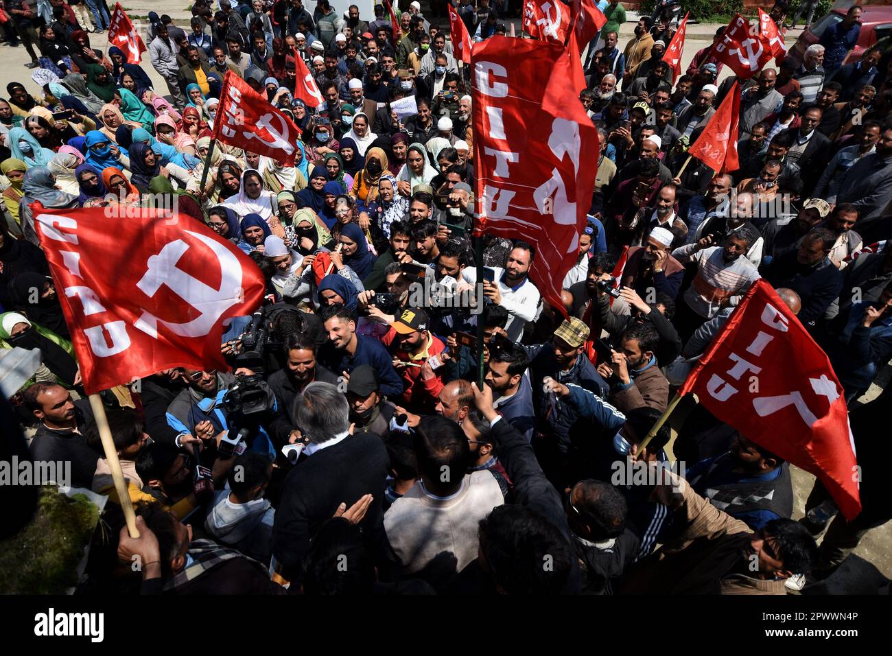 May 1, 2023, Srinagar, Jammu and Kashmir, India: Kashmiri government contractual workers and ...