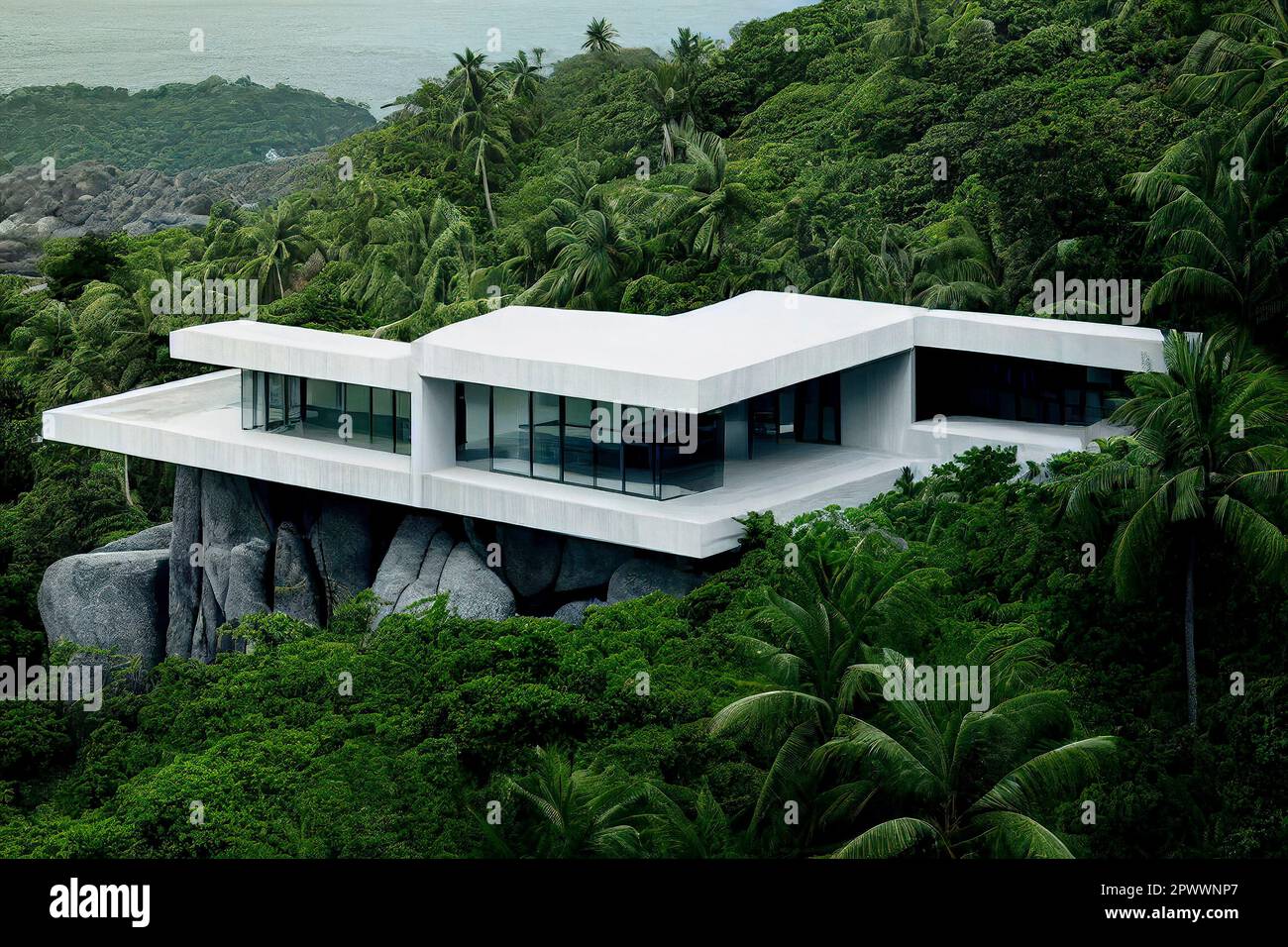 Contemporary Villa on Granite Rocks Surrounded by Dense Rainforest ...
