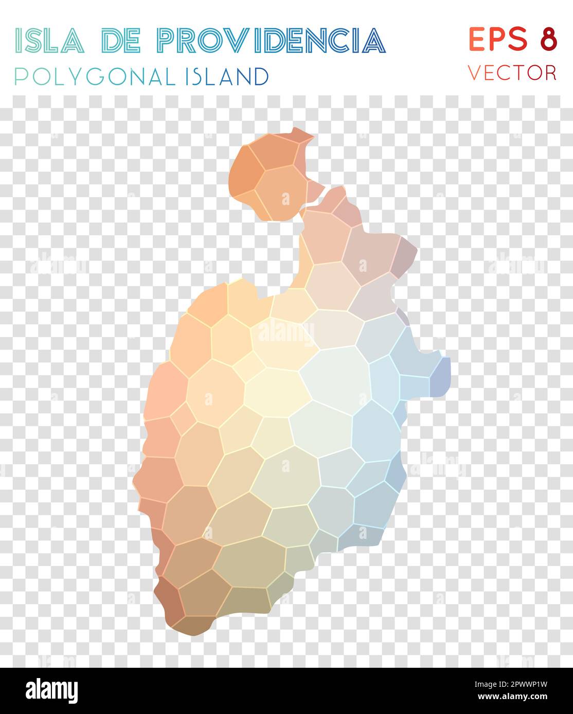 Isla de Providencia polygonal map, mosaic style island. Symmetrical low ...