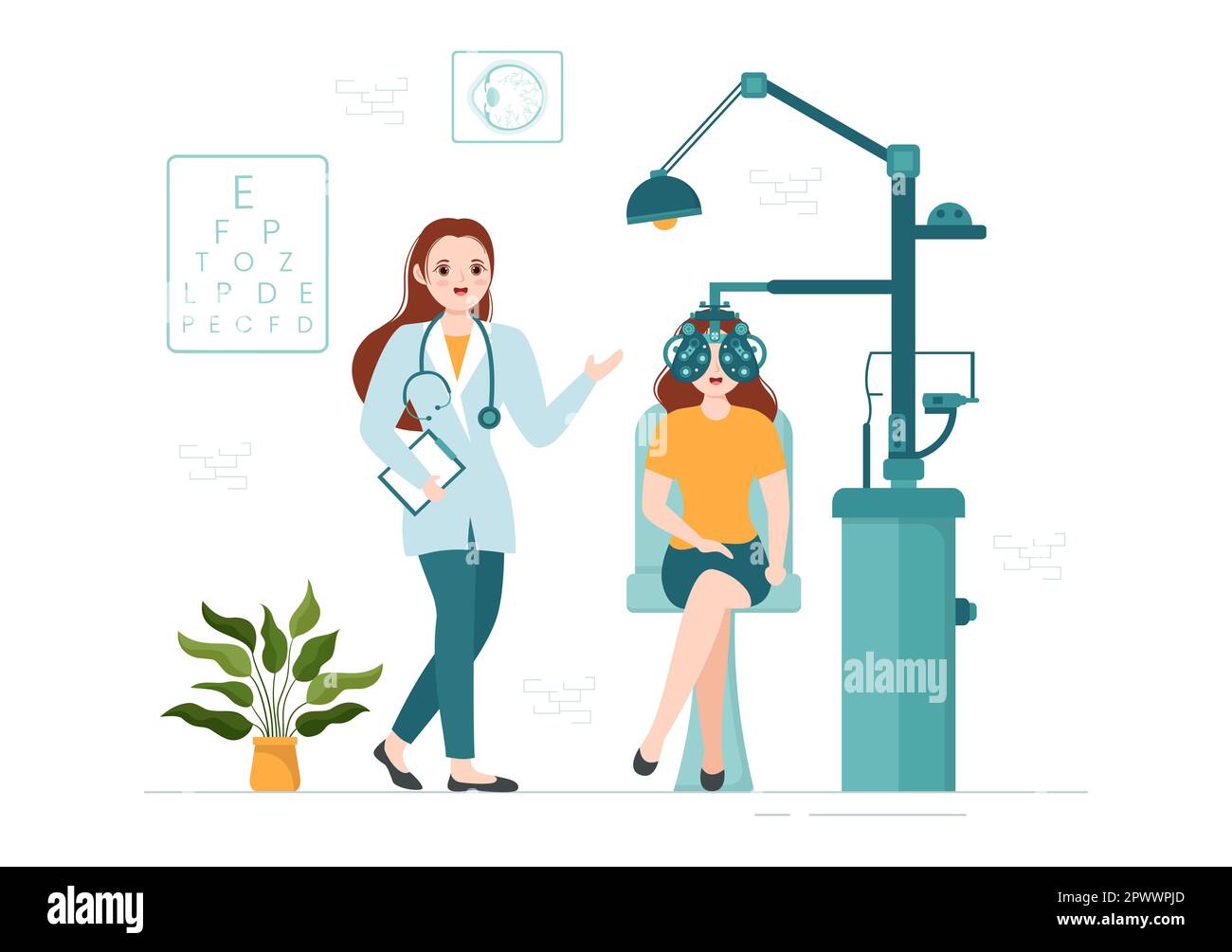 Optometrist with Ophthalmologist Checks Patient Sight, Optical Eye Test ...