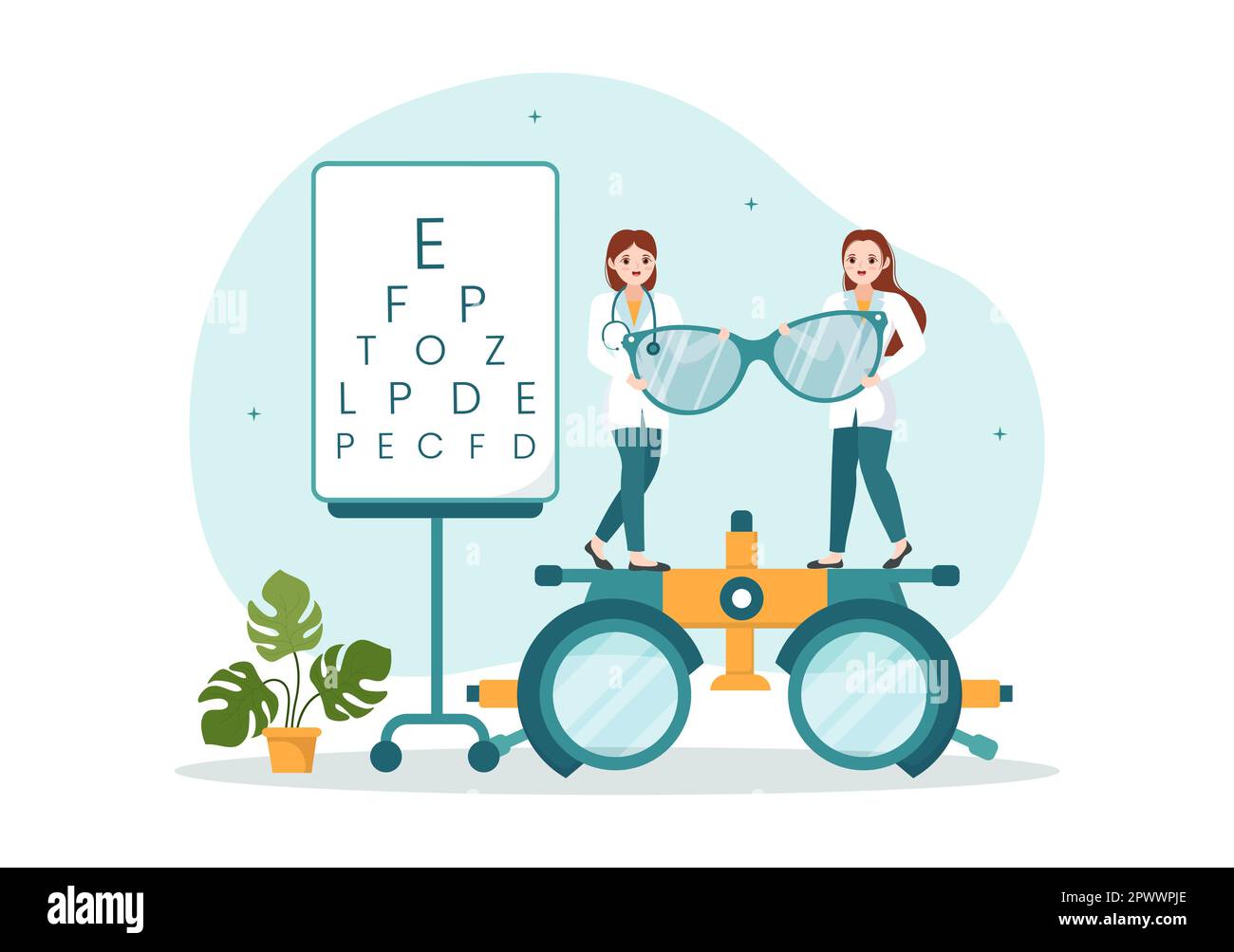 Optometrist with Ophthalmologist Checks Patient Sight, Optical Eye Test ...