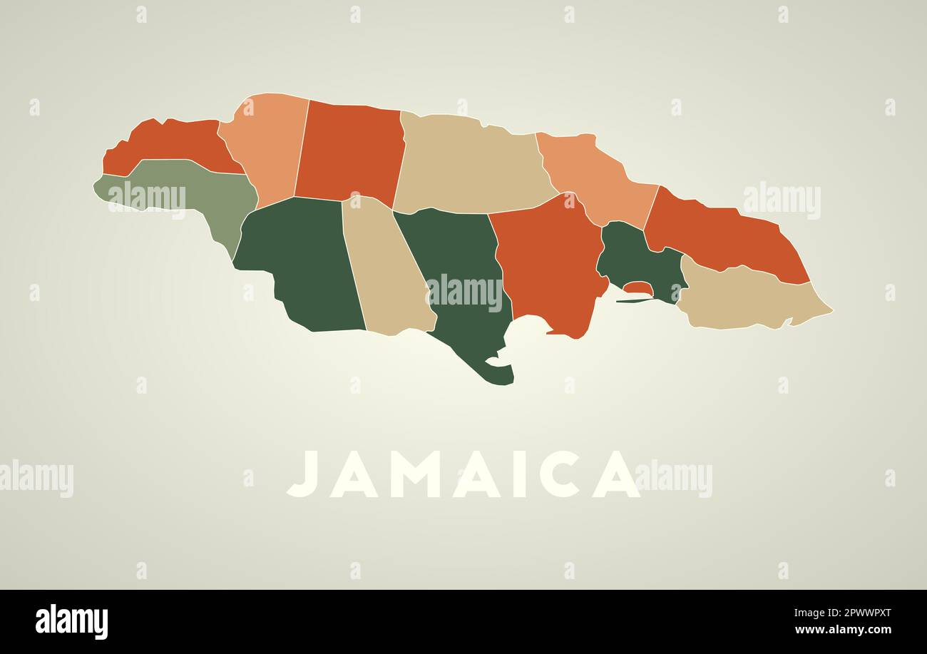 Jamaica poster in retro style. Map of the country with regions in ...