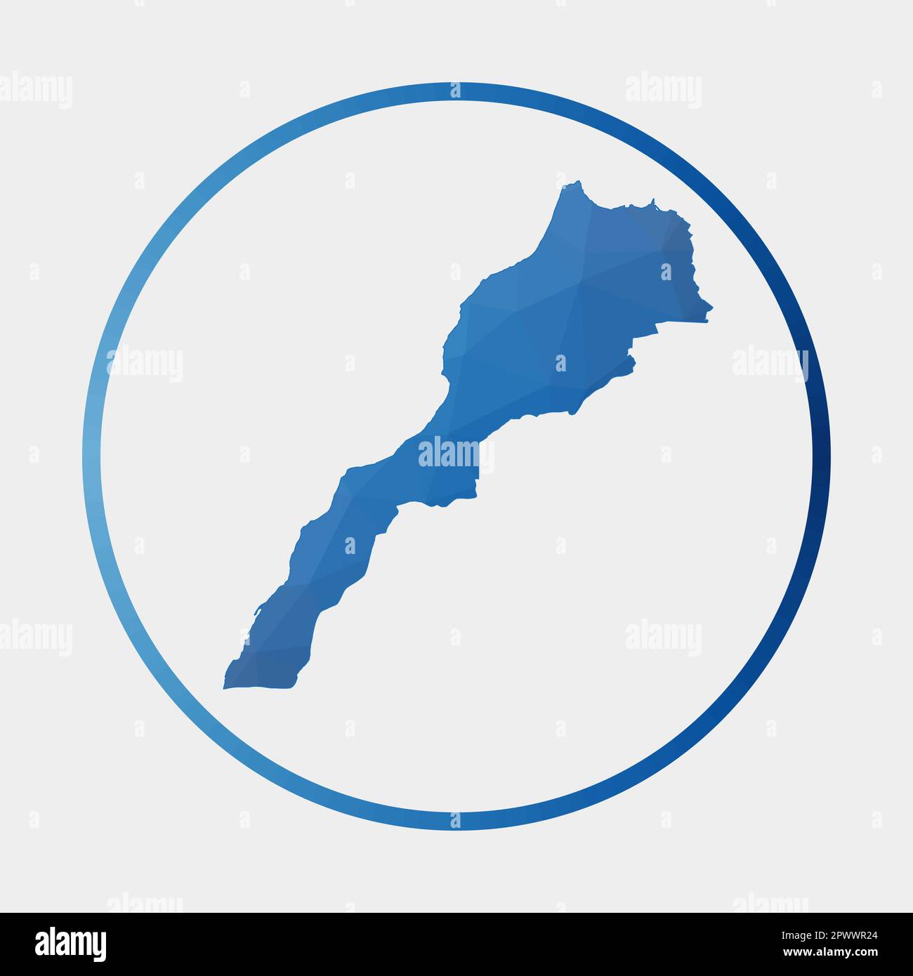Morocco icon. Polygonal map of the country in gradient ring. Round low ...