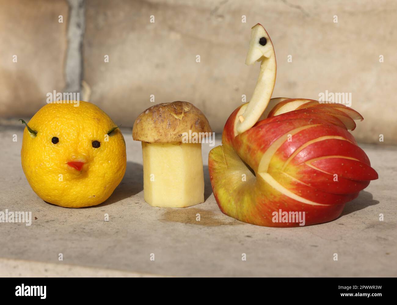 Animal-shaped decorations made of fruits and vegetables Stock Photo - Alamy
