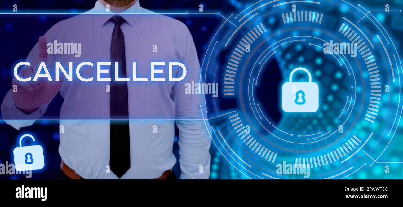 Hand writing sign Cancelled, Internet Concept decide or announce that ...