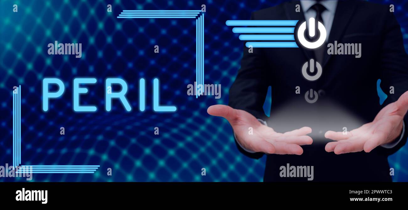 Hand writing sign Peril, Business overview indicates something ...