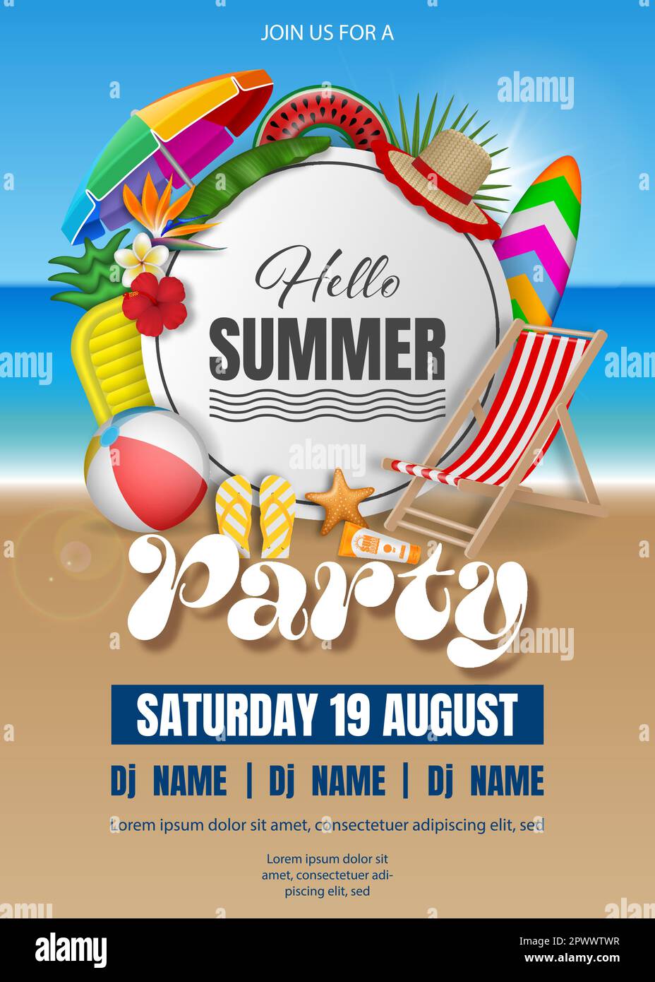 Summer background with colorful inflatables on pool water. Summer ...