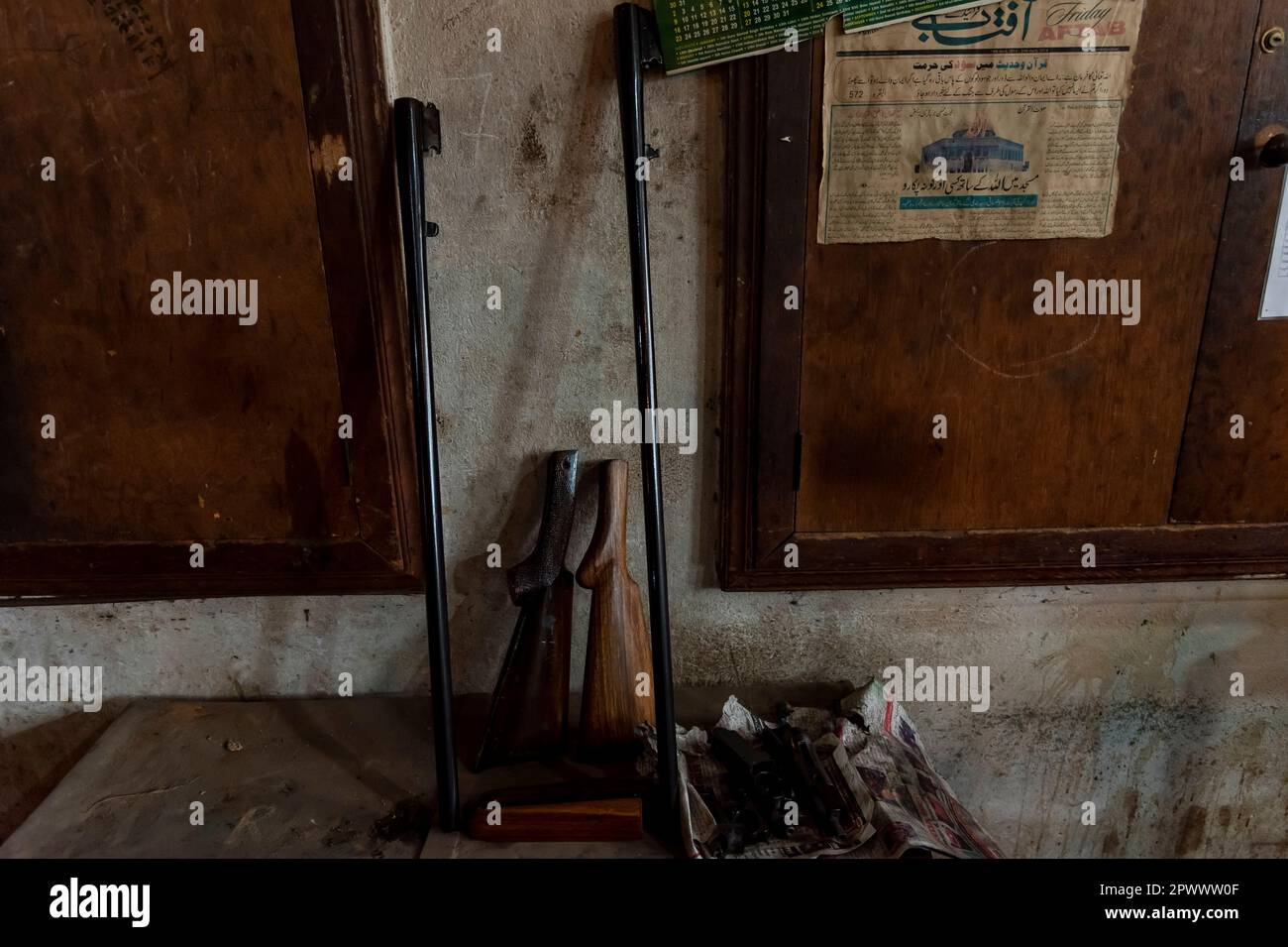 Srinagar, India. 01st May, 2023. Shotgun barrel and stocks are seen ...