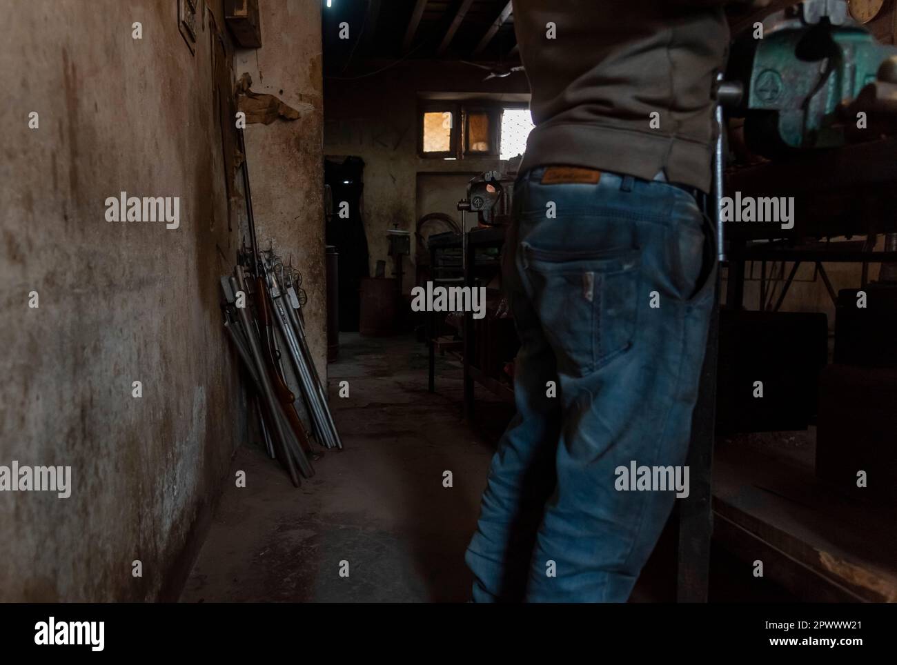 Srinagar, India. 01st May, 2023. Barrels of Shotguns are placed past of ...