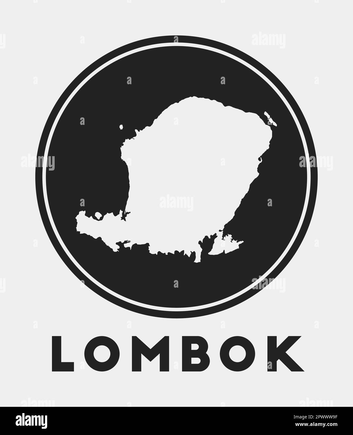 Lombok icon. Round logo with island map and title. Stylish Lombok badge ...