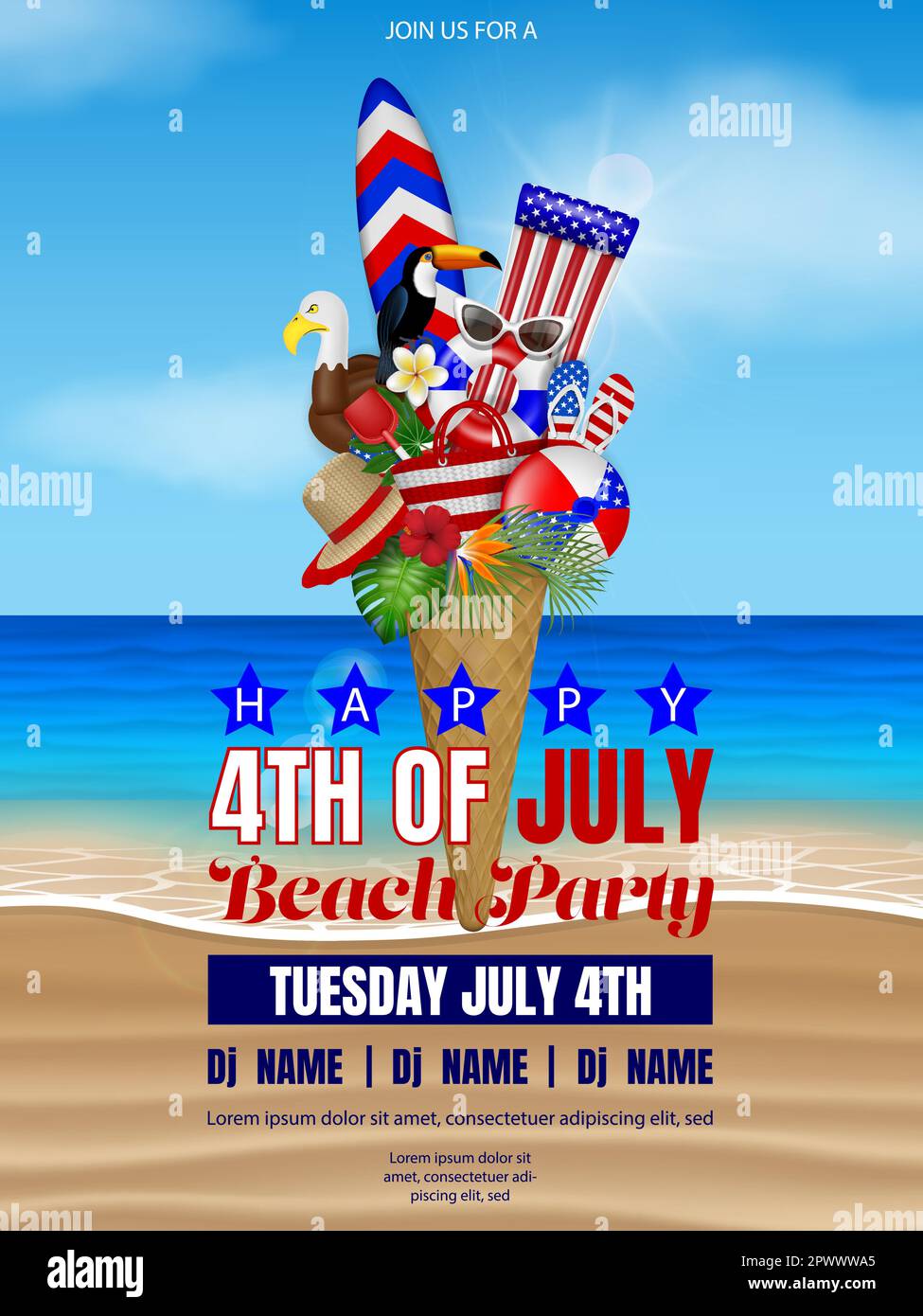 Summer background with colorful inflatables on pool water. Summer ...