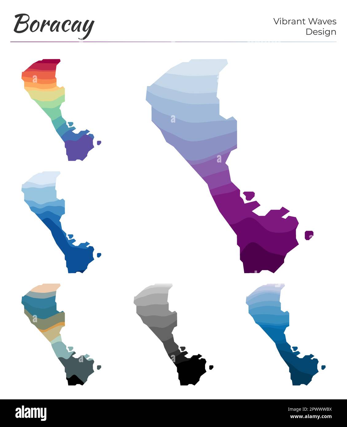 Set of vector maps of Boracay. Vibrant waves design. Bright map of ...