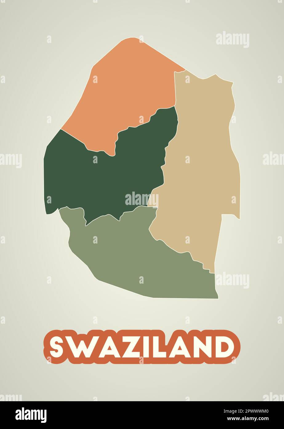 Swaziland poster in retro style. Map of the country with regions in ...
