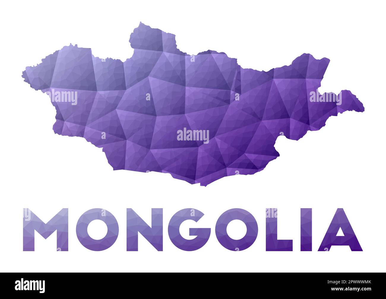 Map of Mongolia. Low poly illustration of the country. Purple geometric ...