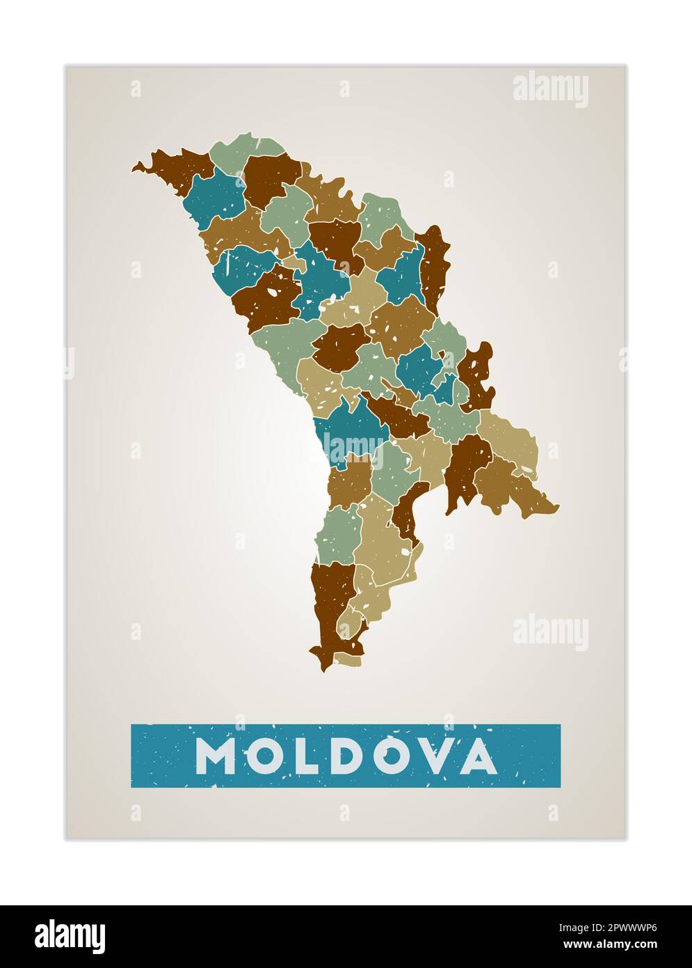 Moldova map. Country poster with regions. Old grunge texture. Shape of ...