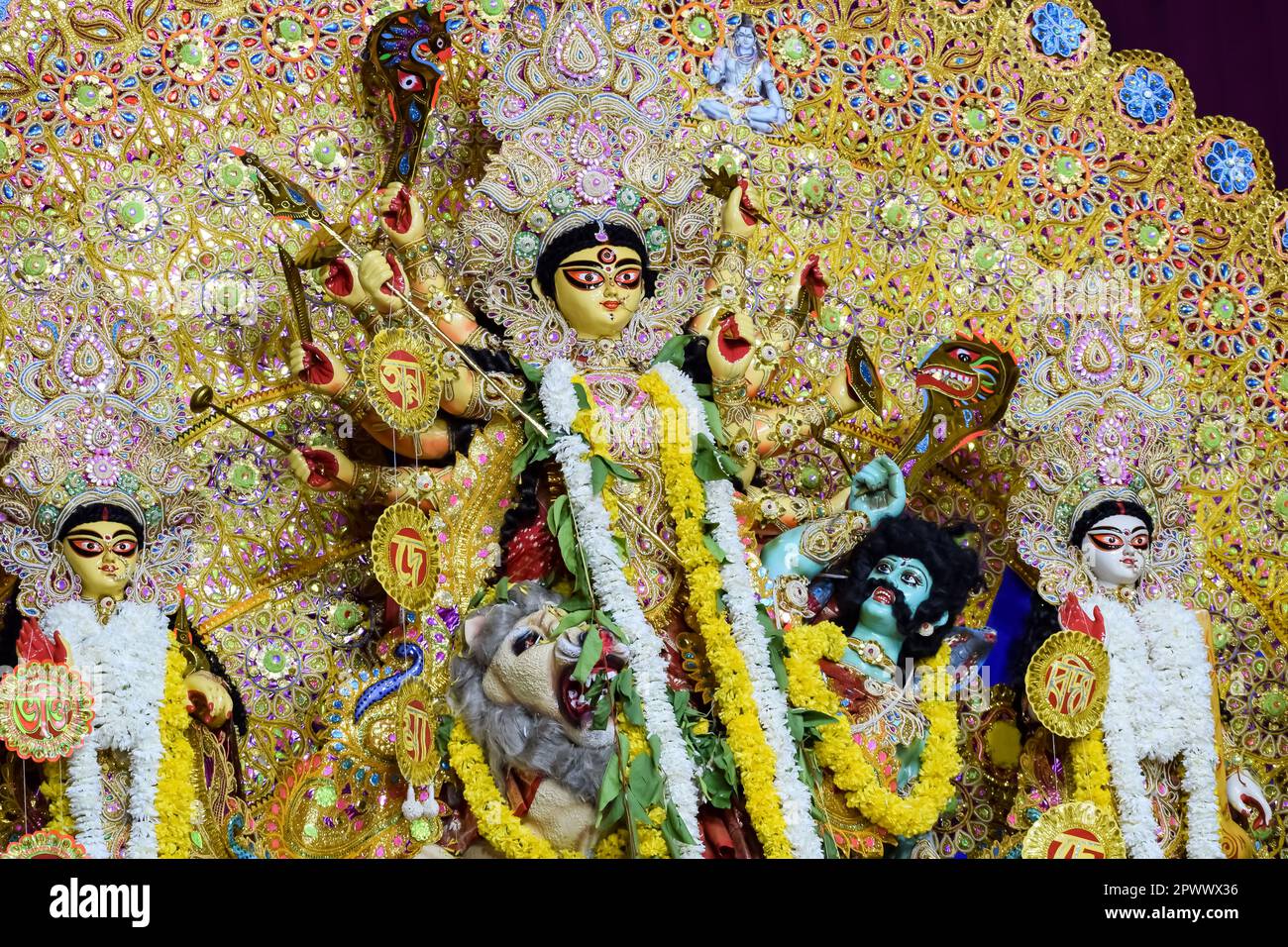 Goddess Durga with traditional look in close up view at a South Kolkata ...