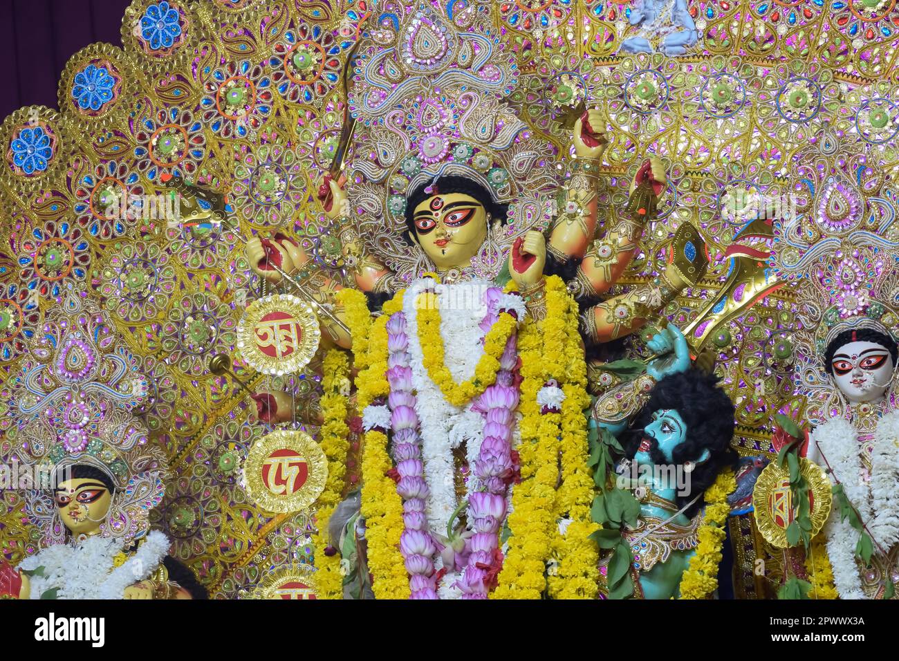 Goddess Durga with traditional look in close up view at a South Kolkata ...
