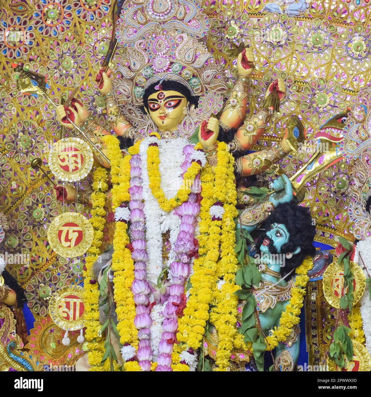 Goddess Durga with traditional look in close up view at a South Kolkata ...