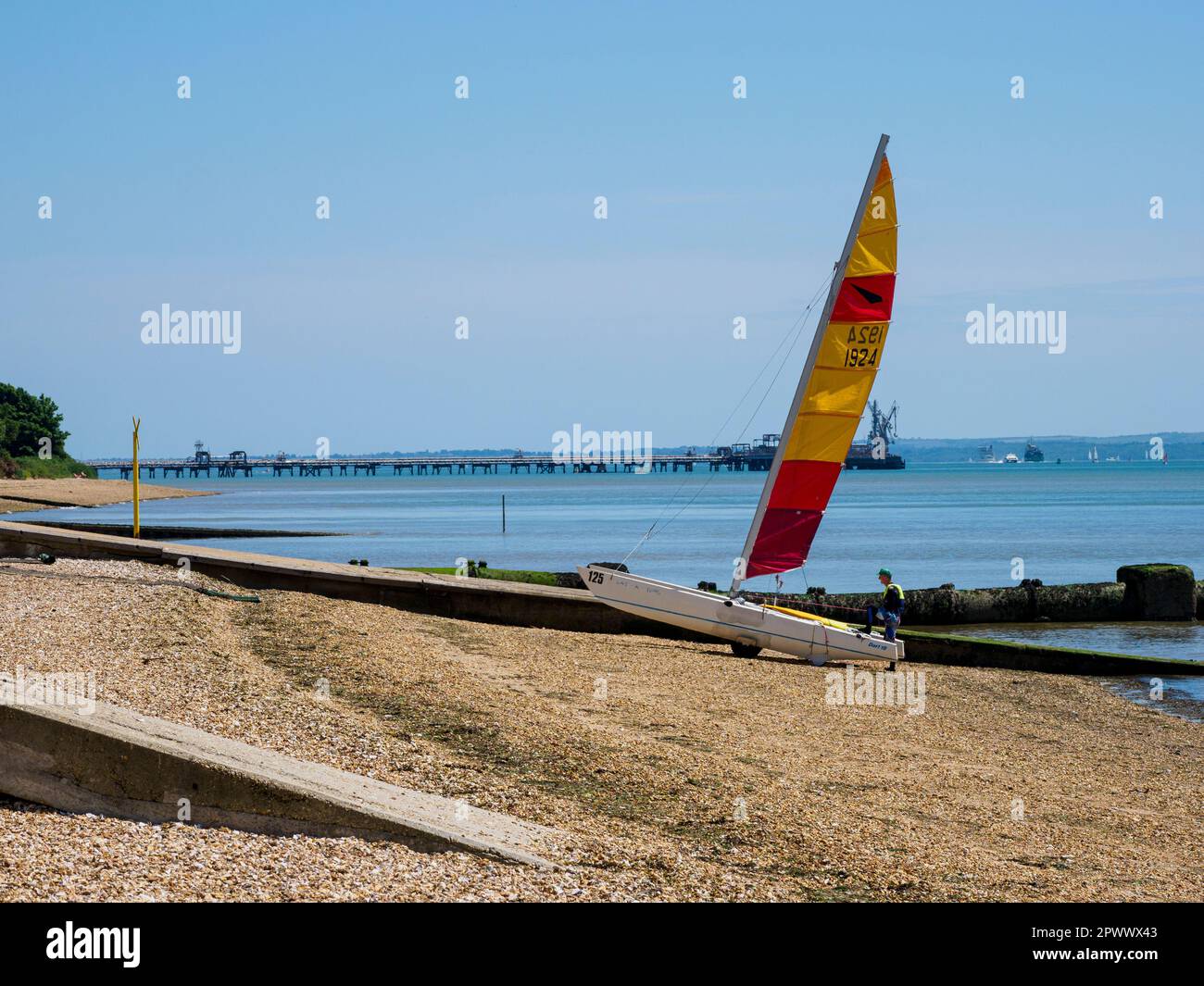 Dart 18 sailing catamaran on the beach in front of the Netley sailing ...