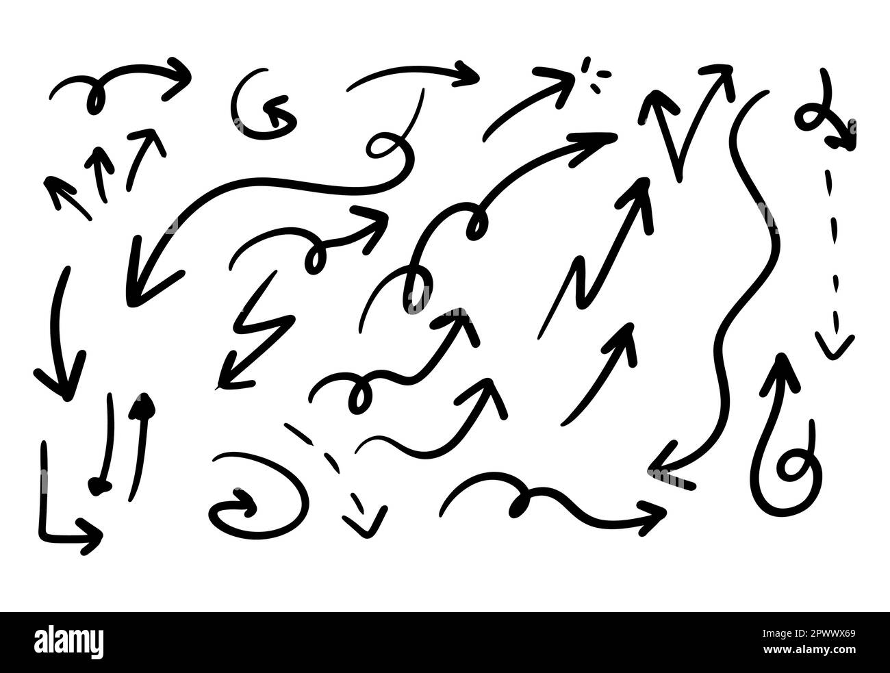 Hand drawn arrow mark icons vector isolated white background Stock ...