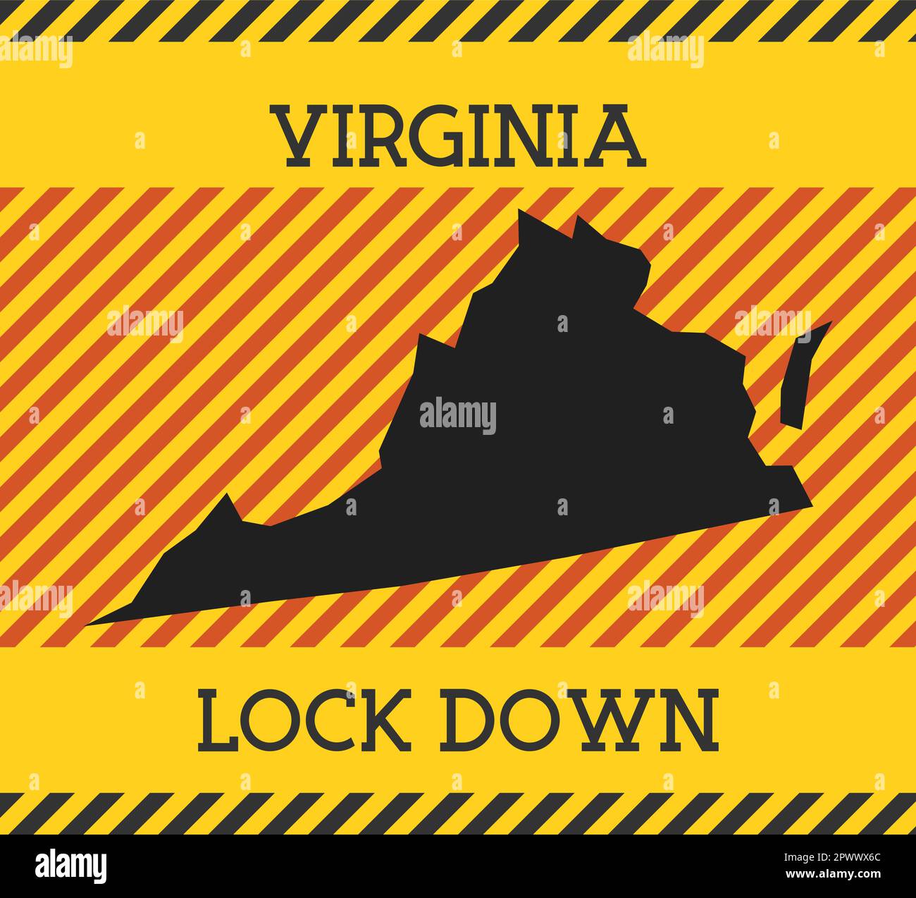 Virginia Lock Down Sign. Yellow US state pandemic danger icon. Vector ...