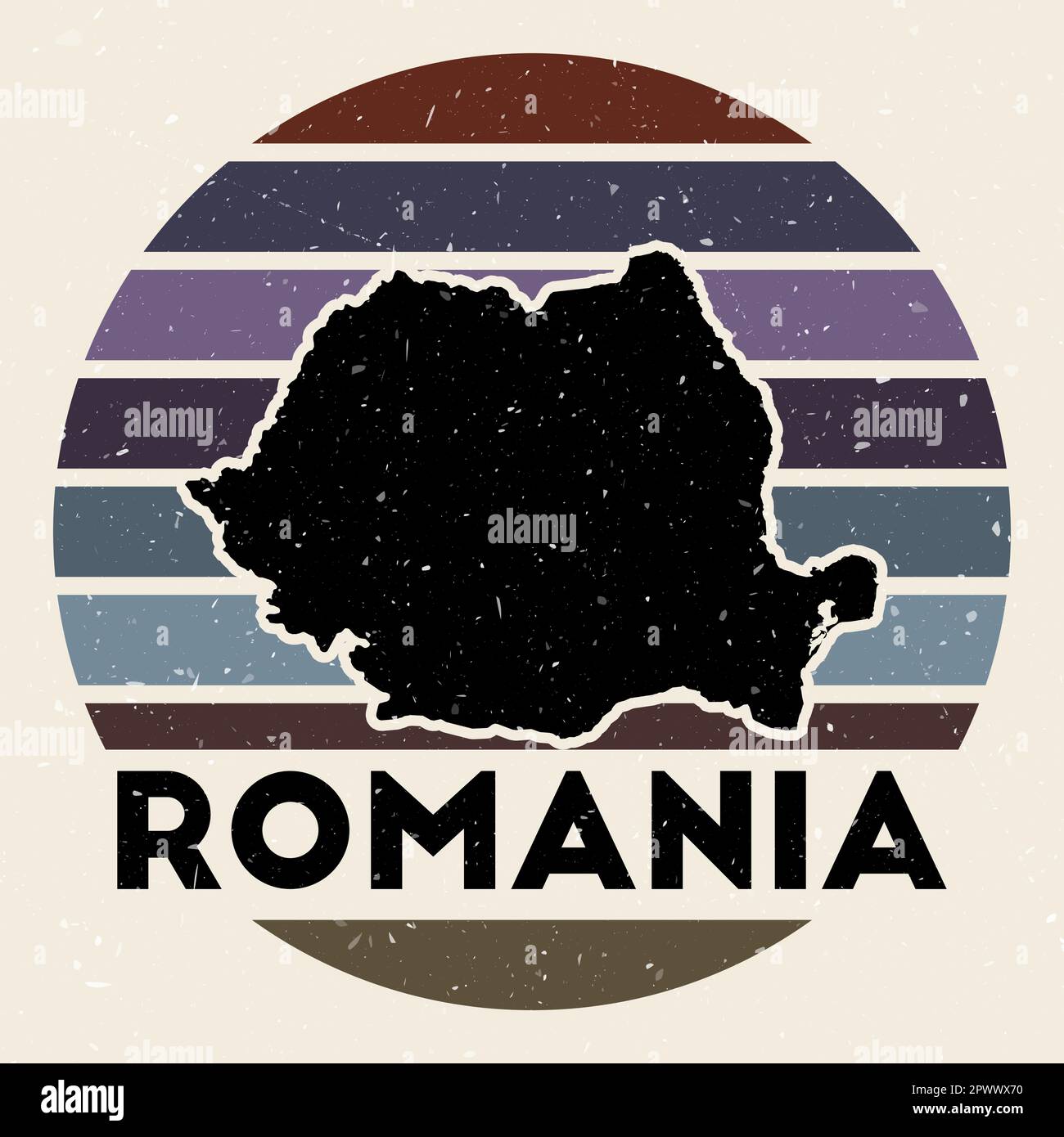 Romania logo. Sign with the map of the country and colored stripes ...