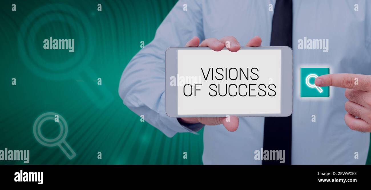Text caption presenting Visions of Success, Word for Clear End Result ...
