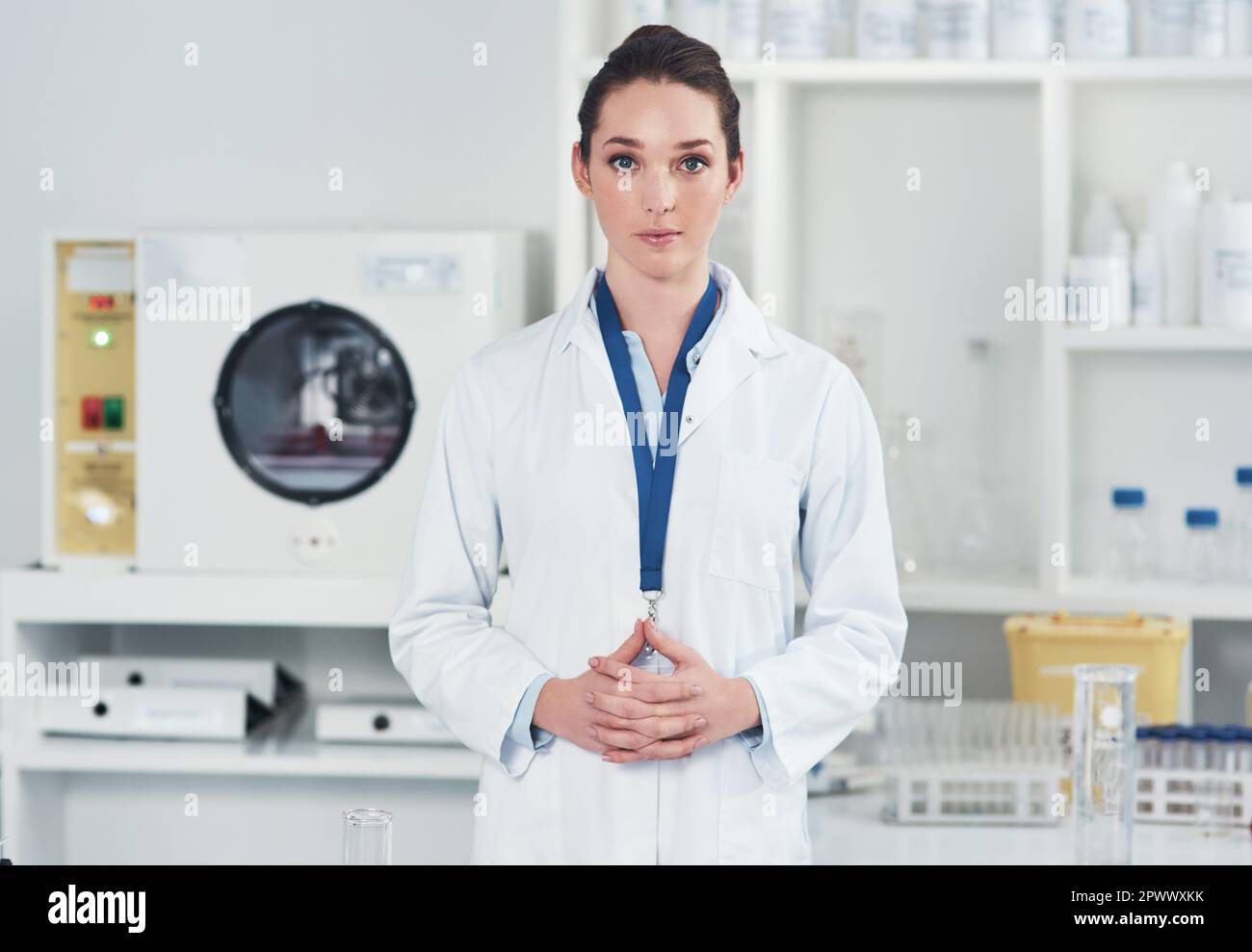She worked hard to get where she has. Portrait of a confident young female scientist standing at ...