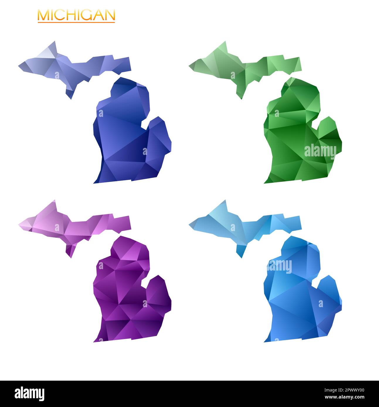 Set of vector polygonal maps of Michigan. Bright gradient map of US ...