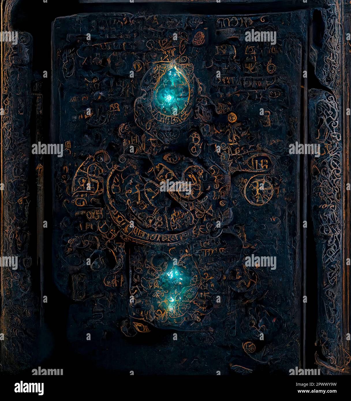 Ancient Book with Glowing Magic Spells and Runes. Occult, Esoteric ...