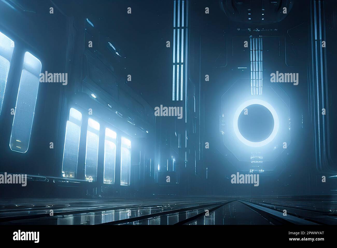 Space Station Futuristic Interior with Glowing Orb Stock Photo - Alamy