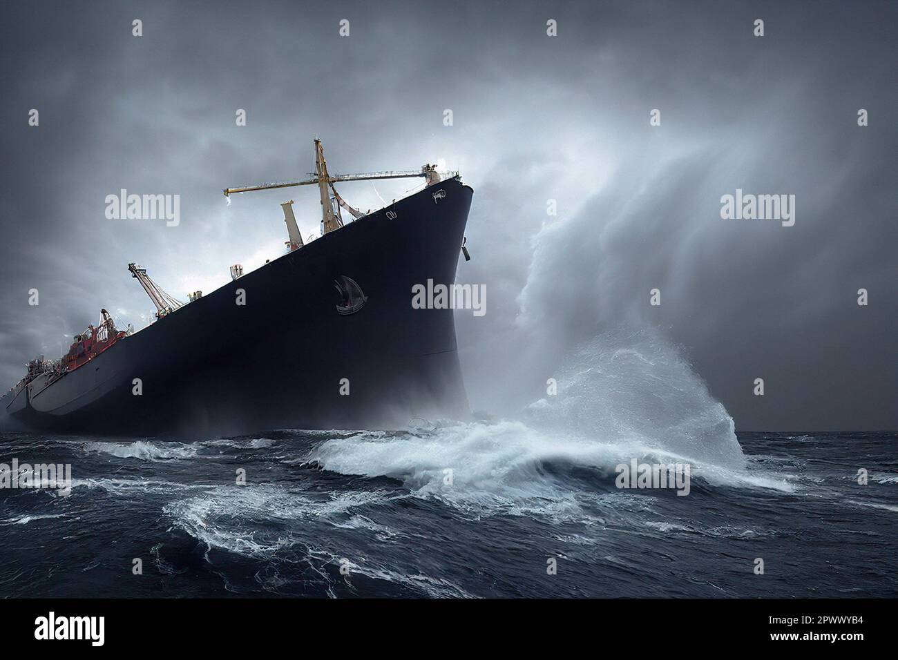 An Oil Tanker Sinking in Rough Sea and Stormy Weather Stock Photo - Alamy